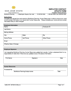 Fillable Online sjsu Employee Contact Update Form - sjsu Fax Email ...