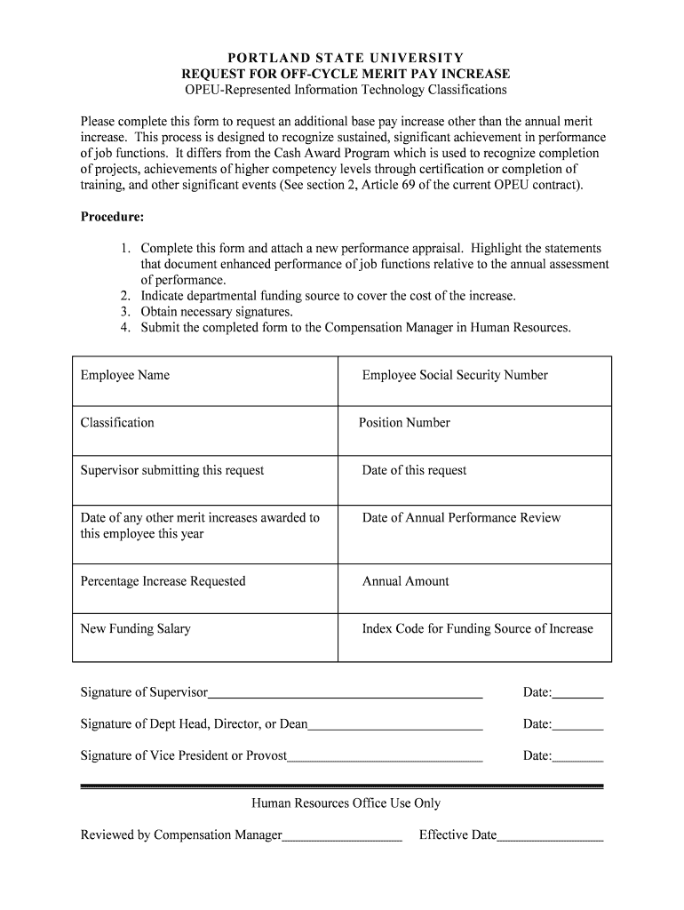 Fillable Online Off-Cycle Merit Pay Increase Request Form Fax Email ...