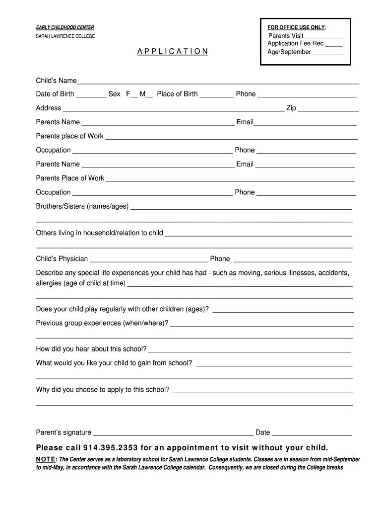 EARLY CHILDHOOD CENTER - Sarah Lawrence College - slc: Fill out & sign online | DocHub