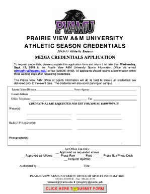 Fillable Online Media Credentials - Prairie View A&M University Fax Email Print - pdfFiller