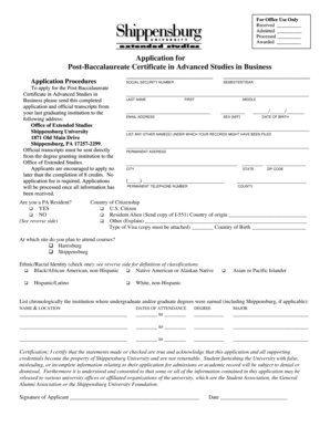 Fillable Online Application for Post-Baccalaureate Certificate in ...