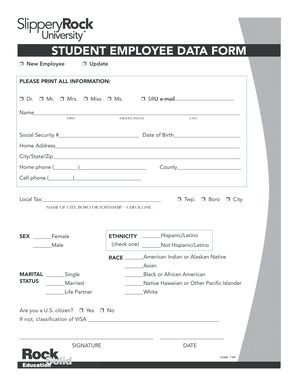 Fillable Online sru STUDENT EMPLOYEE DATA FORM - sru Fax Email Print ...
