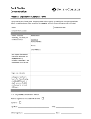 Fillable Online smith Book Studies Concentration Practical Experience Approval Form - smith Fax ...