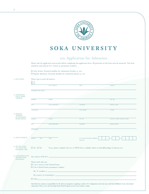Fillable Online soka 1 s o ka u nivers ity 2011 Application for Admission Please read the ...