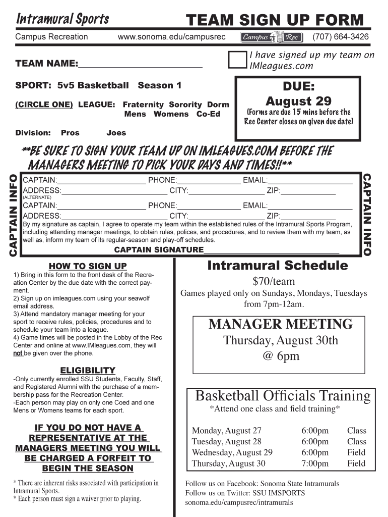 Basketball Entry Form season 1 indd - sonoma: Fill out & sign online ...