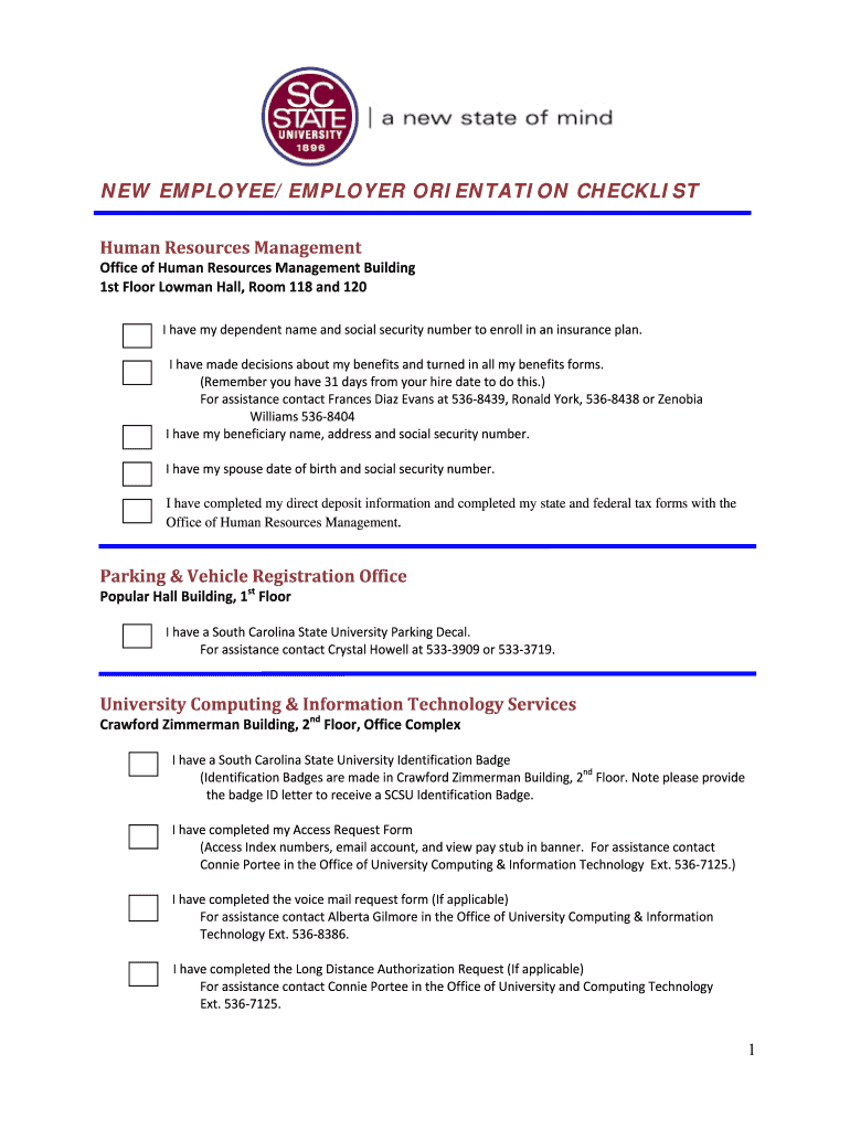 Fillable Online New Employee Orientation Checklist Fax Email Print ...