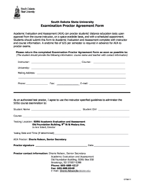 Fillable Online sdstate Examination Proctor Agreement Form - South Dakota State University ...