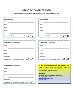 Fillable Online sdstate INTENT TO COMPETE FORM - sdstate Fax Email Print - pdfFiller