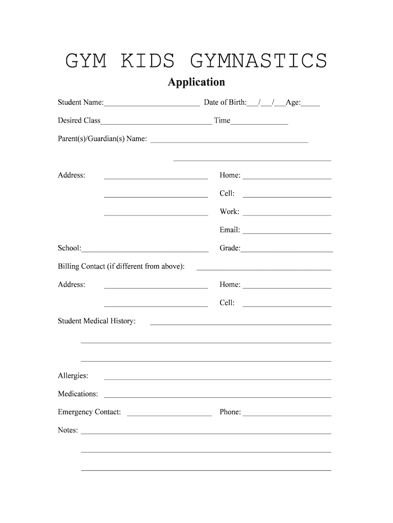 Fillable Online Gymnastics Class Enrollment Form Fax Email Print ...