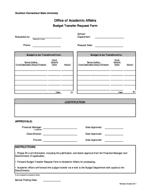 Fillable Online southernct Budget Transfer Request Form for Academic ...