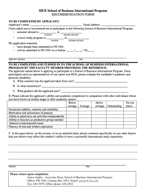 Fillable Online siue Recommendation Form - siue Fax Email Print - pdfFiller