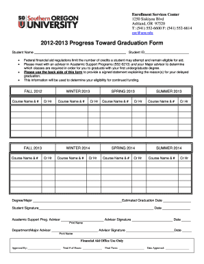 Fillable Online sou 2012-2013 Progress Toward Graduation Form - sou Fax ...