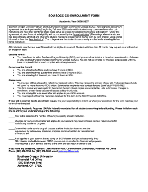 Fillable Online sou SOU SOCC CO-ENROLLMENT FORM - Southern Oregon ...