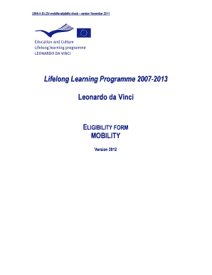 Fillable Online Lifelong Learning Programme 2007-2013 Leonardo da Vinci ...