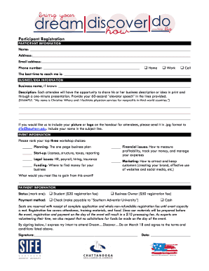 Fillable Online Participant Registration form - Southern Adventist ...