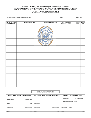 Fillable Online subr Equipment Inventory action update form cont'd ...