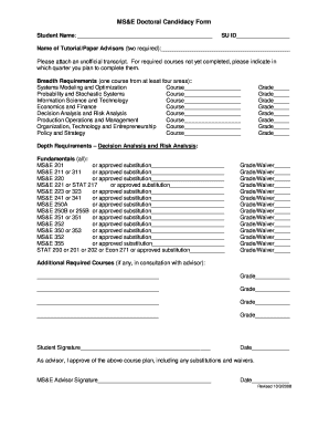Fillable Online stanford MS&E Doctoral Candidacy Form - stanford Fax Email Print - pdfFiller