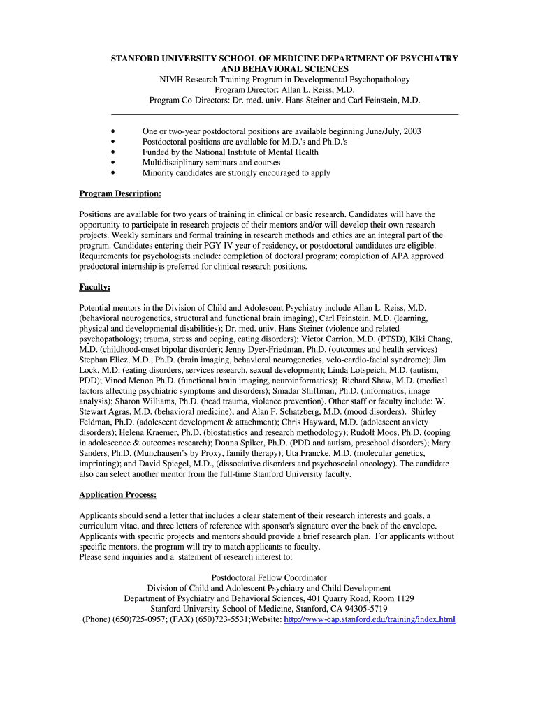 Fillable Online Postdoctoral Fellowship Application Fax Email Print ...