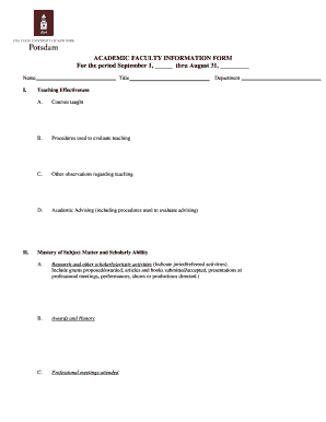 Fillable Online potsdam ACADEMIC FACULTY INFORMATION FORM For the ...