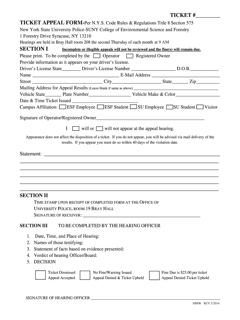 Fillable Online Ticket Appeal Form Fax Email Print - pdfFiller
