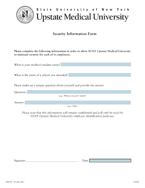 Fillable Online upstate Security Information Form - SUNY Upstate ...
