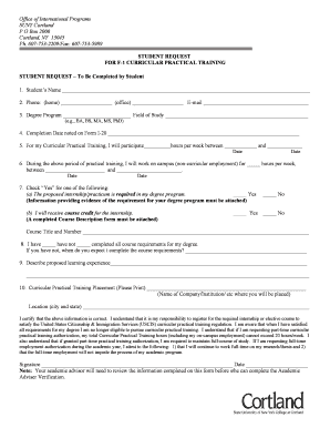 Fillable Online cortland Student Request Form For CPT - SUNY Cortland ...