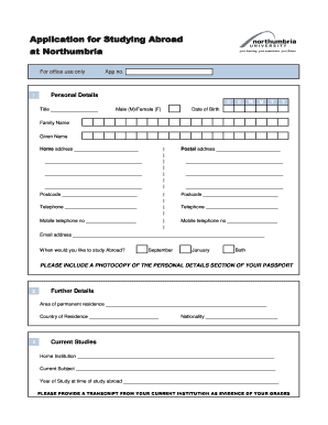 Fillable Online fredonia Application for Studying Abroad at Northumbria ...