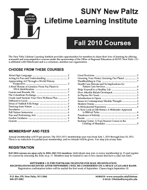 Fillable Online newpaltz lifetime learning institute new paltz 2011 form Fax Email Print - pdfFiller