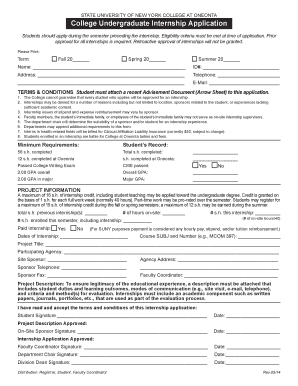 Fillable Online oneonta College Undergraduate Internship Application ...