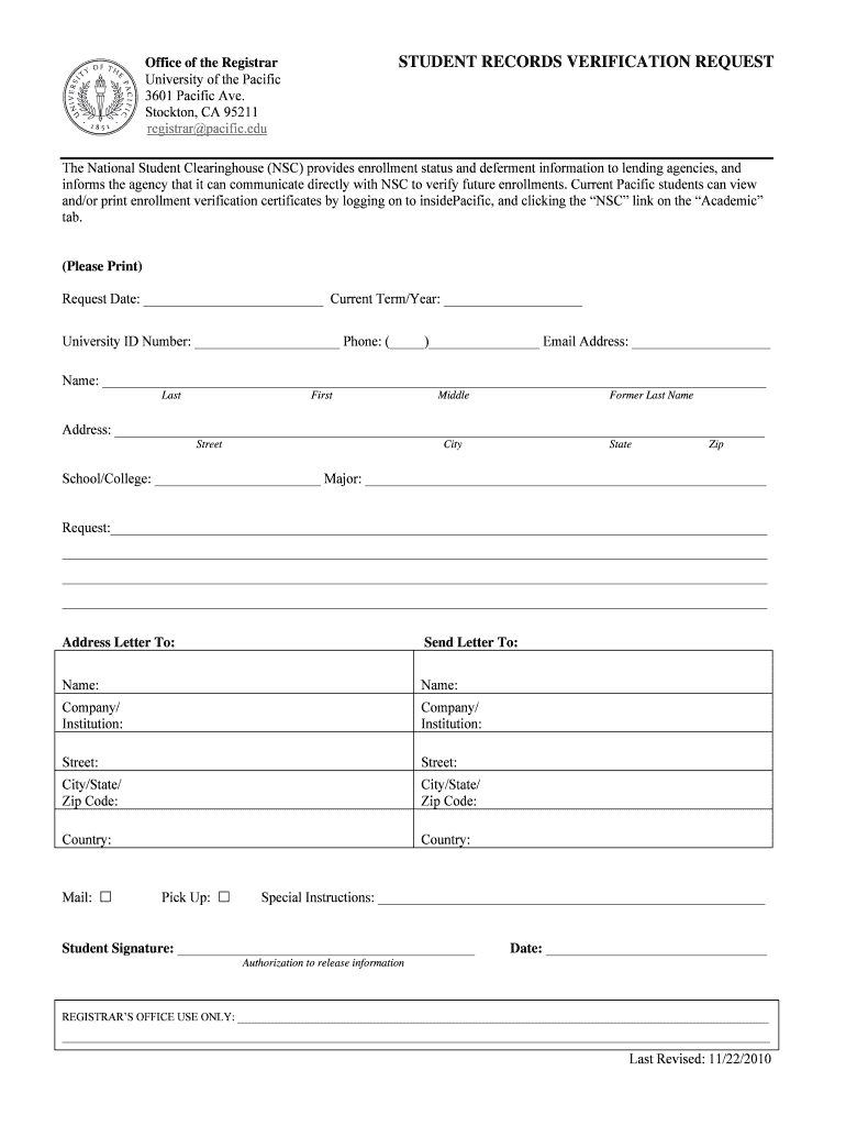Fillable Online Student Records Verification Request Fax Email Print - pdfFiller