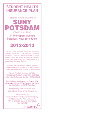 Fillable Online potsdam 2012-2013 Insurance policy brochure (PDF) - SUNY Potsdam - potsdam Fax ...