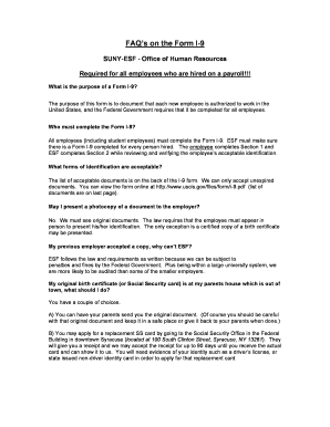 Fillable Online esf FAQ's on the Form I-9 - esf Fax Email Print - pdfFiller