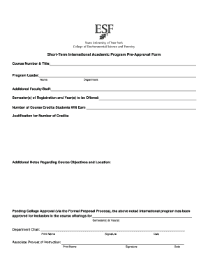 Fillable Online esf Short-Term International Academic Program Pre-Approval Form - esf Fax Email ...