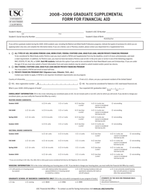 Fillable Online usc 12/07/07 2008 2009 GRADUATE SUPPLEMENTAL FORM FOR ...