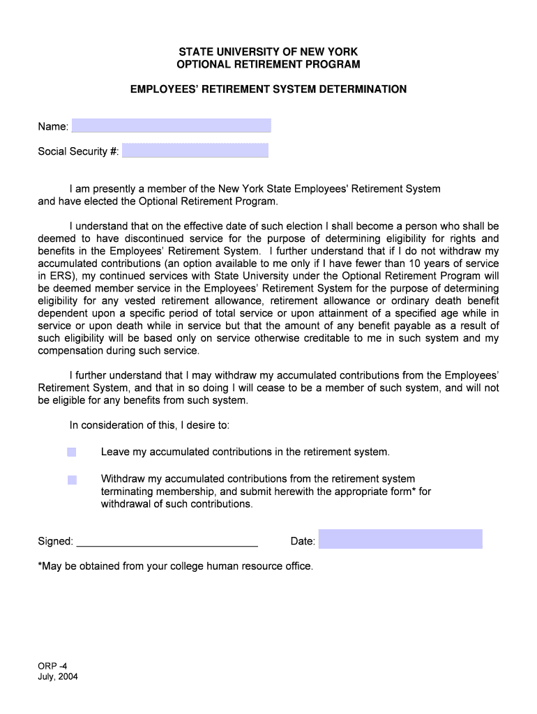 Fillable Online Optional Retirement Program Determination Form Fax ...