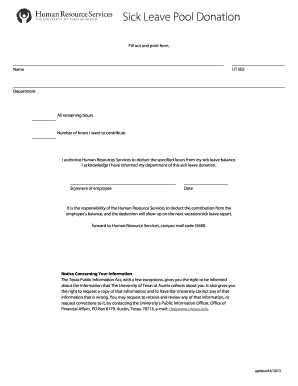 Fillable Online utexas Sick Leave Pool Donation form - The University of Texas at Austin Fax ...