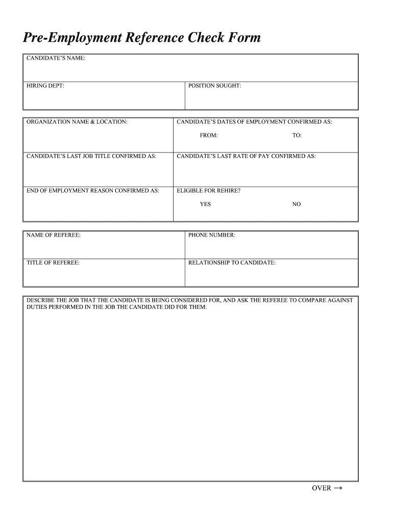 Free Printable Reference Check Form Printable Form Templates And Letter