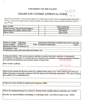 Fillable Online pacific GRADUATE COURSE APPROVAL FORM - University of ...