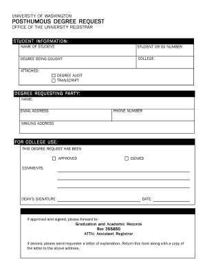 Fillable Online washington Posthumous degree form - washington Fax ...