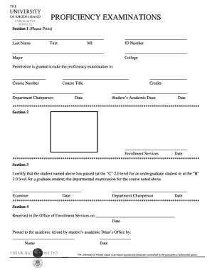 Fillable Online uri PROFICIENCY EXAMINATIONS - University of Rhode ...