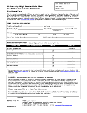 Fillable Online University High Deductible Health Insurance Enrollment Form Fax Email Print ...