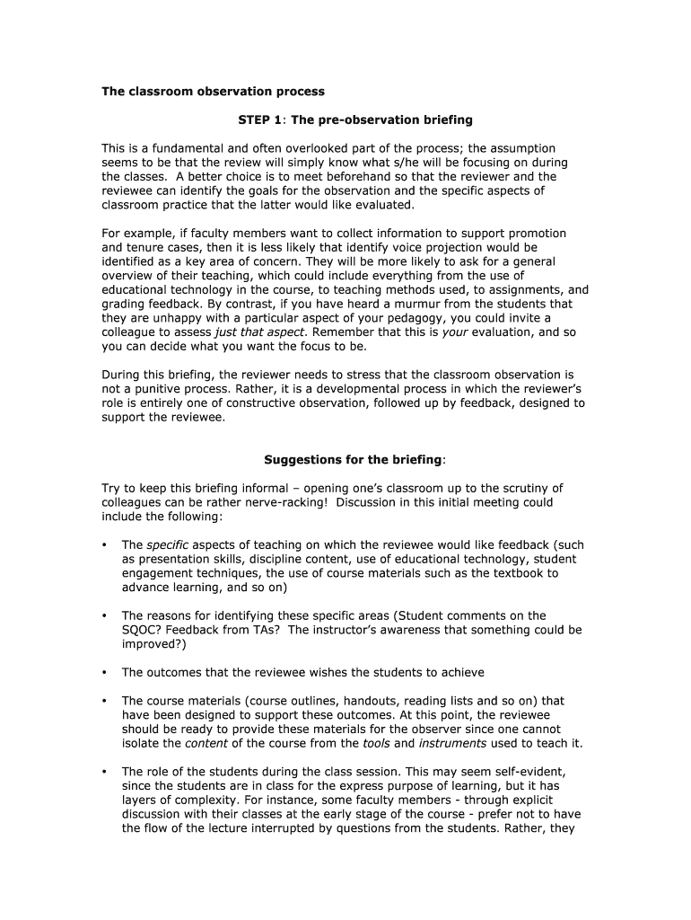 Fillable Online The classroom observation process Fax Email Print ...