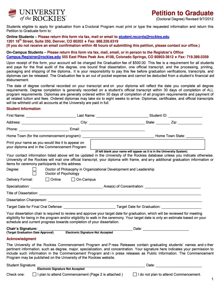 Fillable Online Petition to Graduate (Doctoral Degree) Fax Email Print - pdfFiller