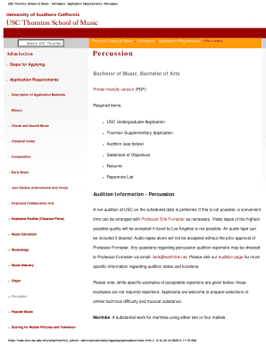 Fillable Online usc USC Thornton School of Music : Admission: Application ... - usc Fax Email ...