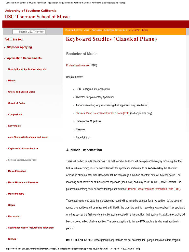 Fillable Online Keyboard Studies Admission Requirements Fax Email Print ...