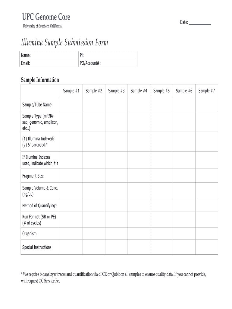 Illumina Sample Submission Form - Blank Fillable Template | Fill Out ...