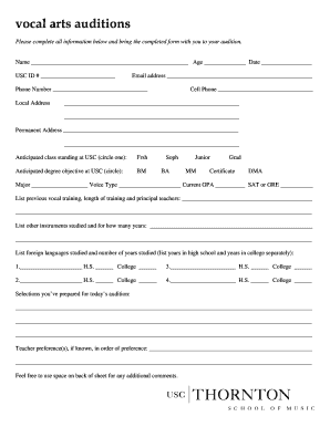 Vocal Arts Auditions - Usc - Fill and Sign Printable Template Online