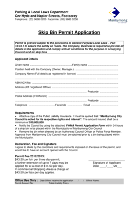 Fillable Online Skip Bin Permit Application Form Fax Email Print ...