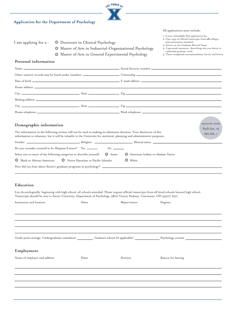 Fillable Online Graduate Application for Psychology Programs Fax Email ...