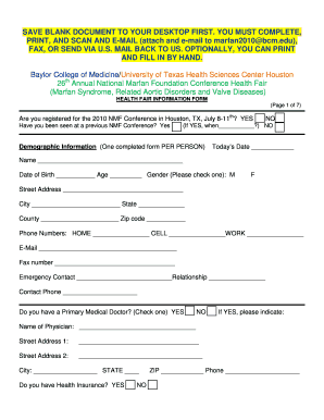 Health Fair Information Form - Baylor College Of Medicine - Fill and ...